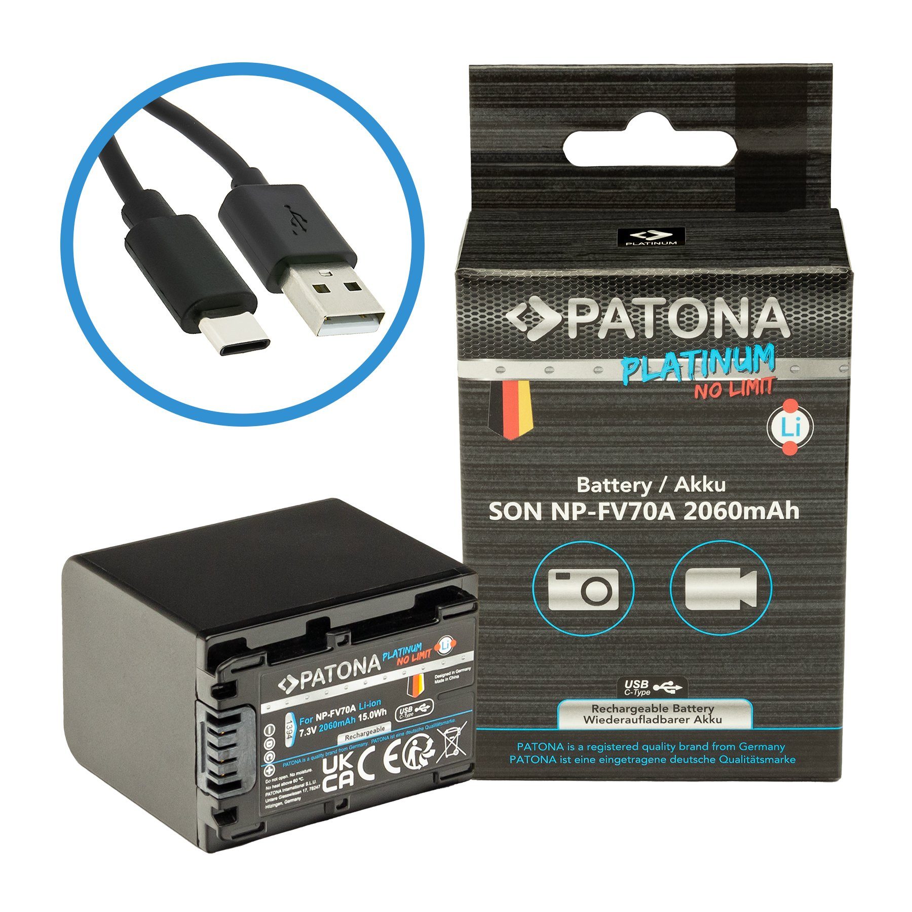 Patona PATONA Platinum Akku mit USB-C Input für Sony NP-FV70A Kamera-Akku