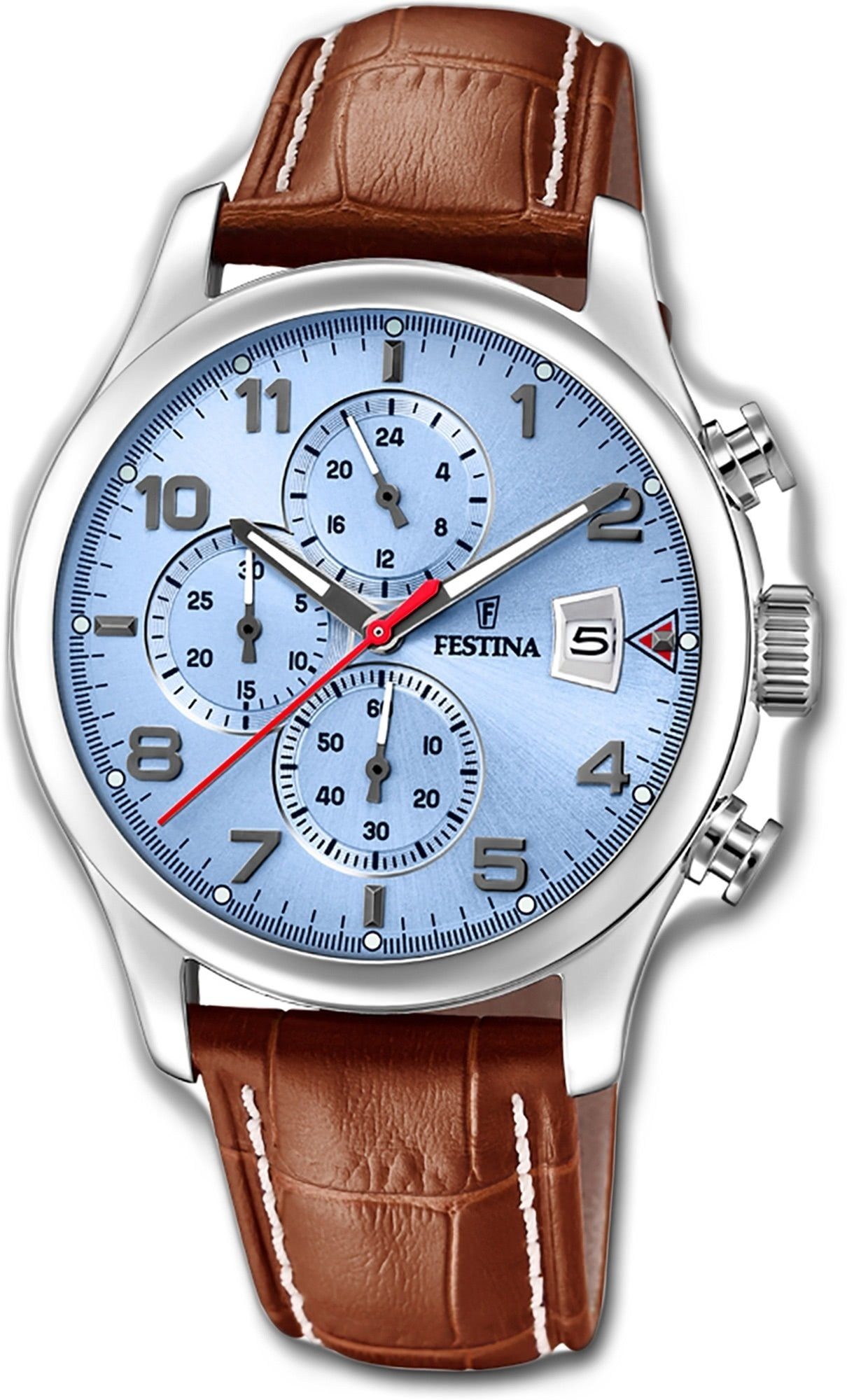 Festina Chronograph Festina Leder Herren Uhr F20375/5, Herrenuhr mit Lederarmband, rundes ...