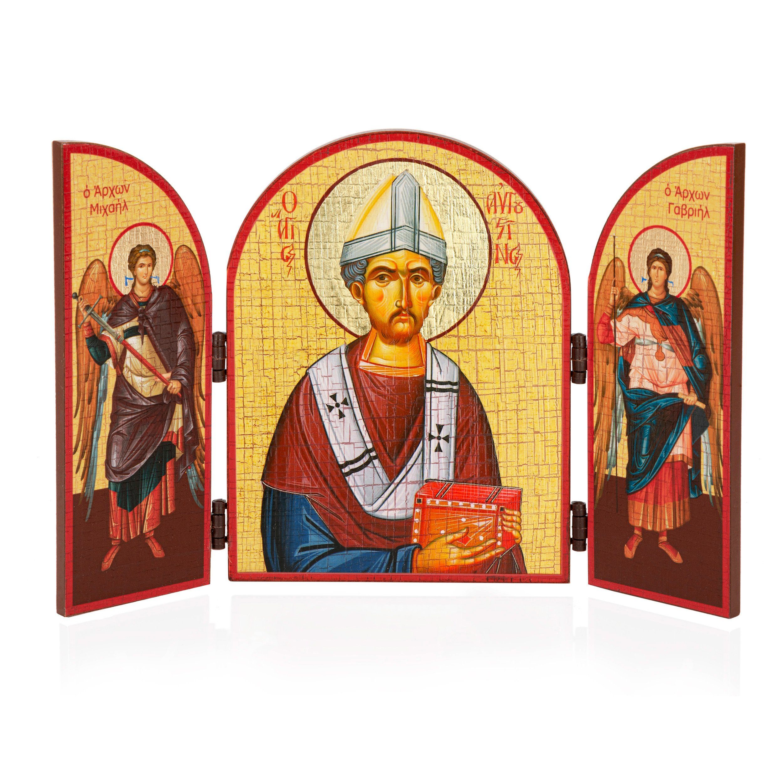 NKlaus Bild Heiliger Augustinus Ikone Triptychon Holz 25x16cm Christlich 13802, Religion
