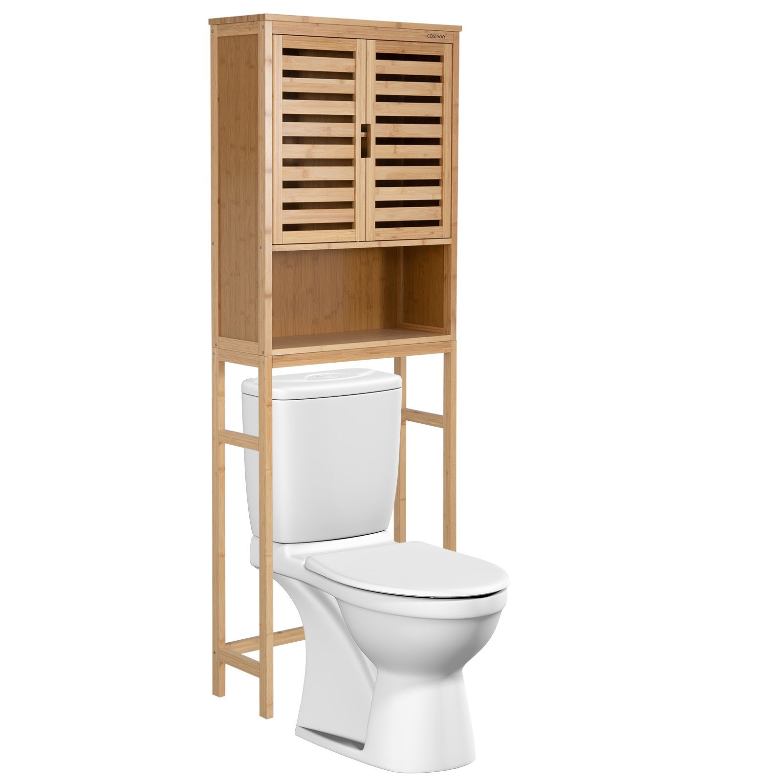COSTWAY Badregal Toilettenschrank, verstellbar Ablage, aus Holz