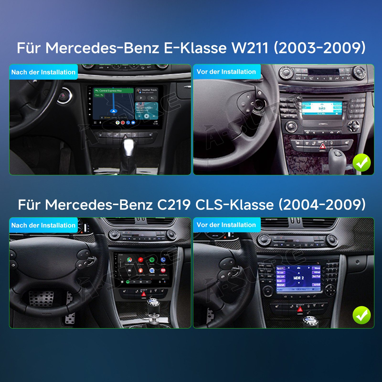 A-Sure 4-Core Android 15 Carplay Radio Für Mercedes E-Klasse W211 W219 ...