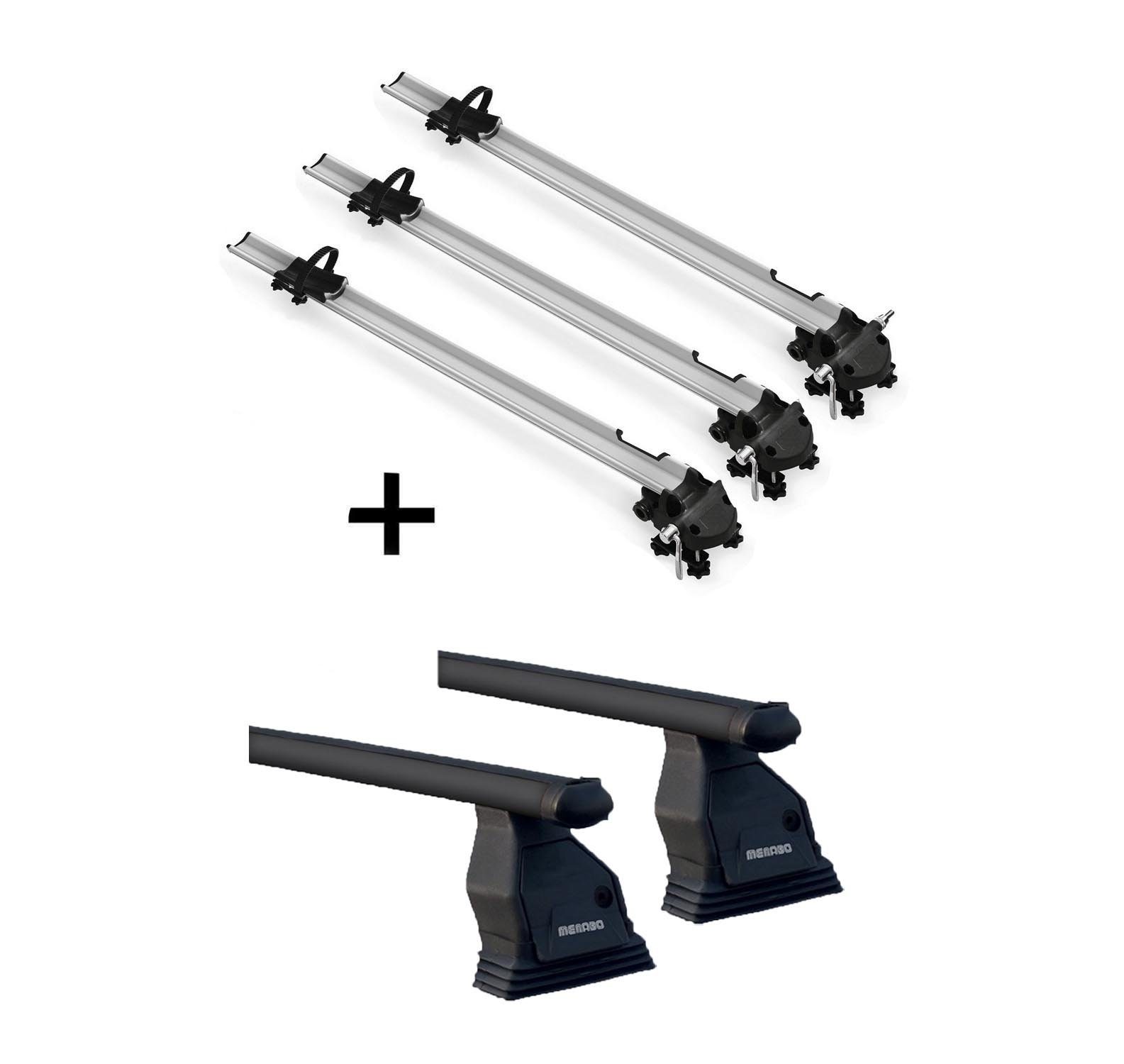 VDP Dachträger, 3x Fahrradträger Bike Pro + Dachträger Menabo Tema Stahl kompatibel mit Peugeot ...