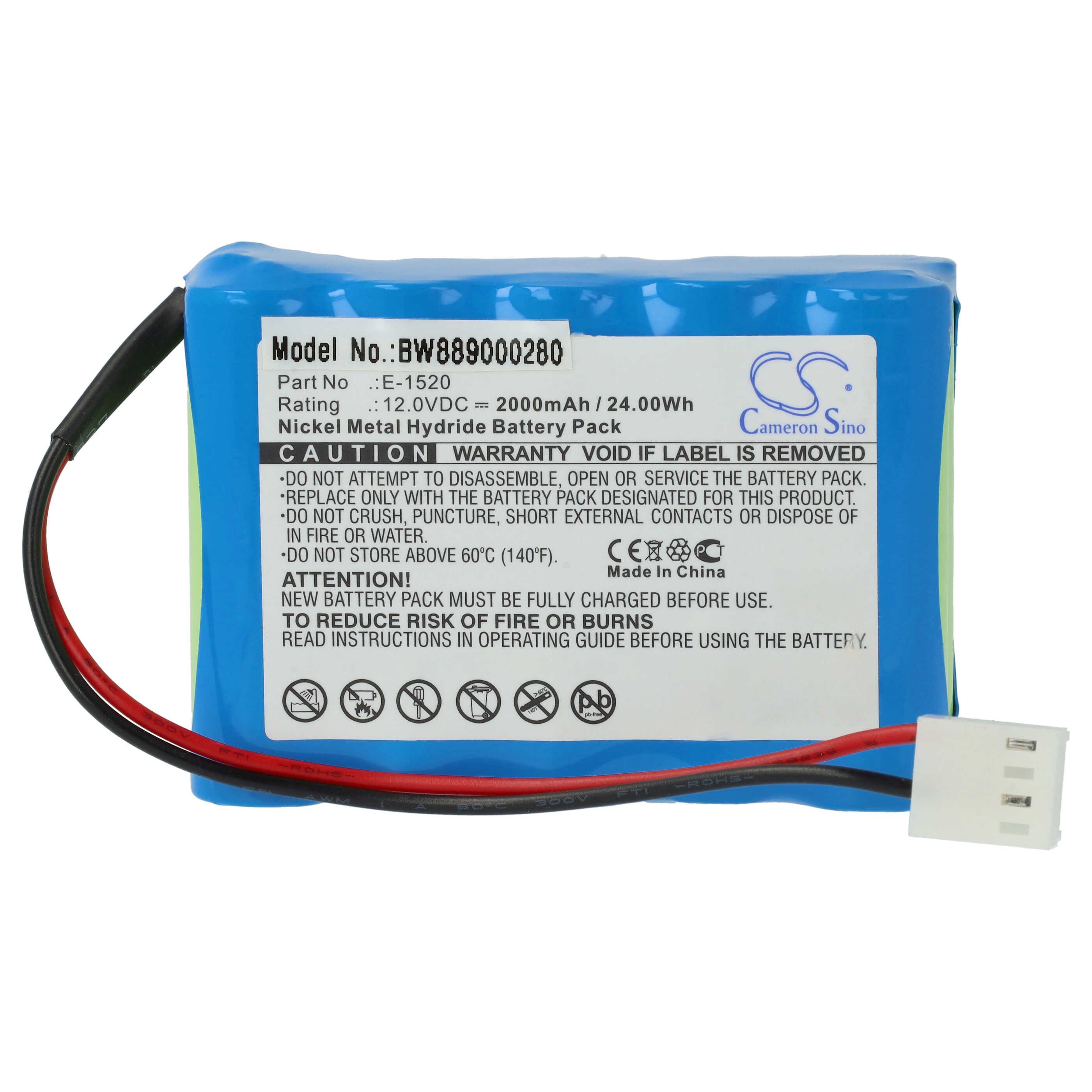 vhbw Ersatz für Codan Argus E-1520, 601259 für Medizin (2000 mAh, 12 V, Akku NiMH 2000 mAh (12 V)
