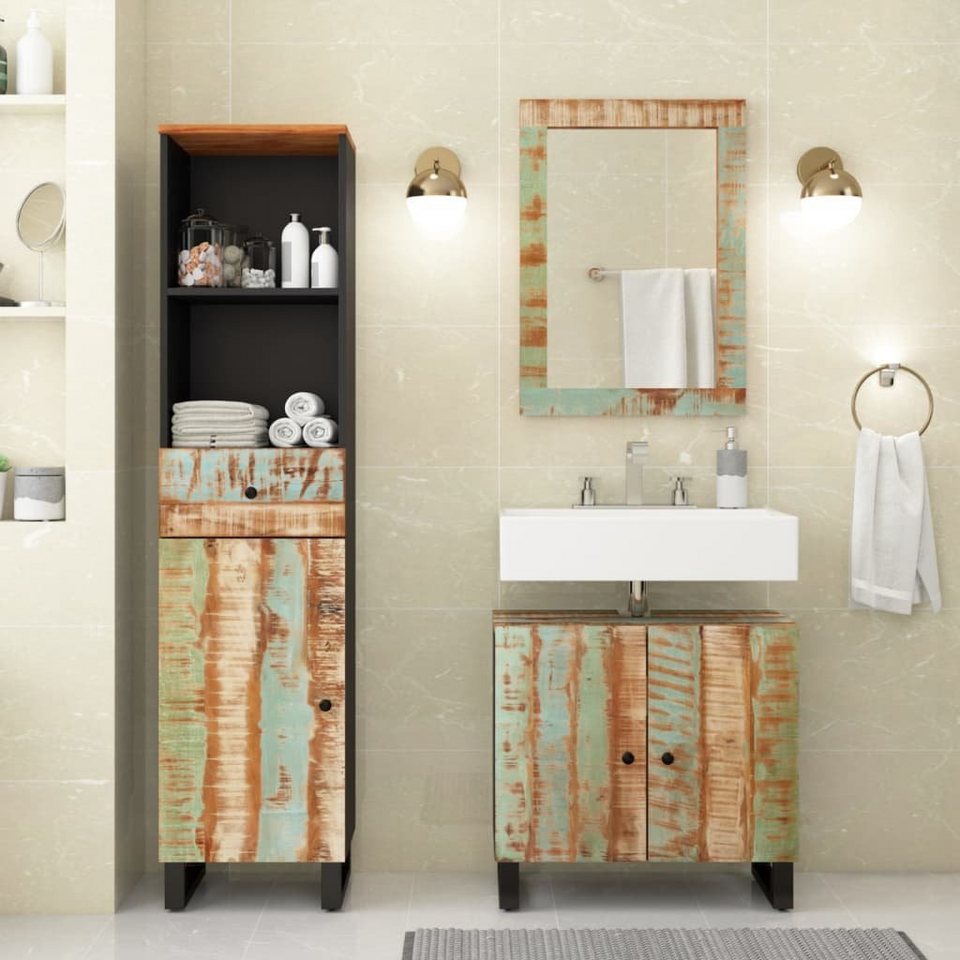 Vidaxl Badezimmer Set 3 Tlg Badmöbel Set Massives Altholz 3 St