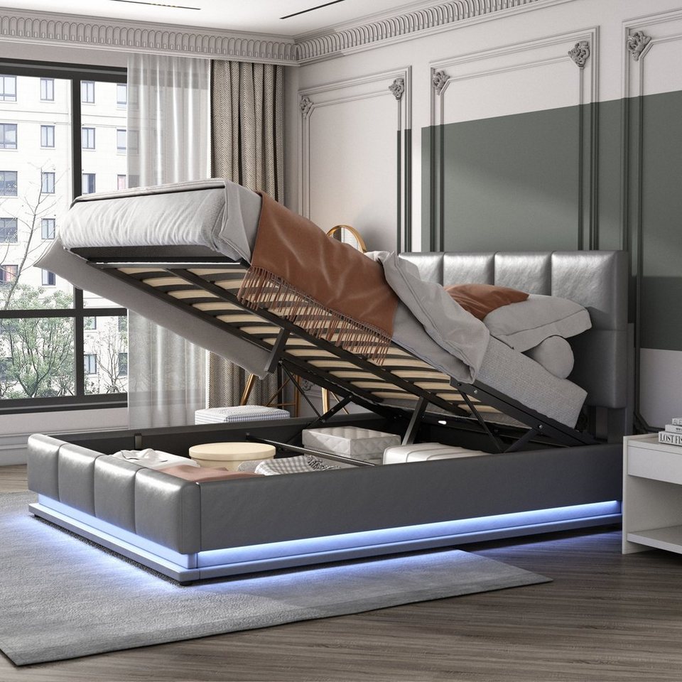 Softweary Polsterbett Doppelbett Mit Lattenrost Bettkasten Und Led