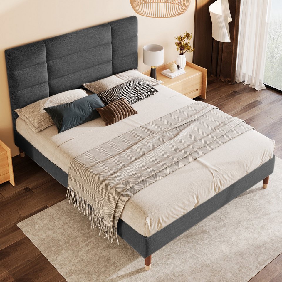 Ulife Polsterbett Dunkelgraues Doppelbett Mit Lattenrost And Kopfteil 140