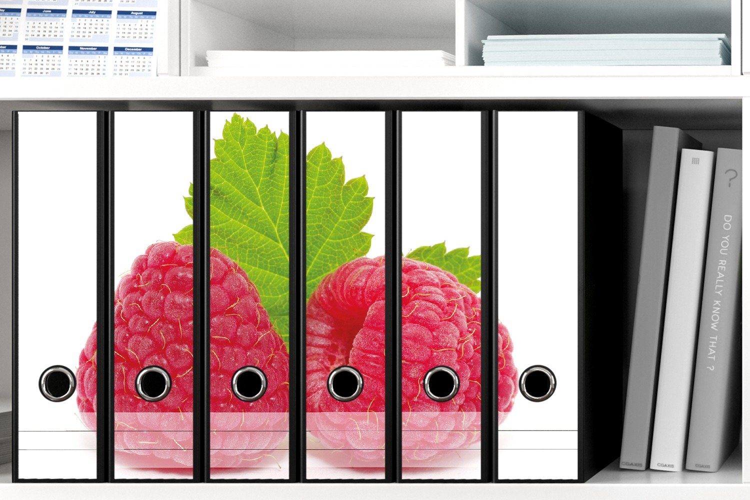 Wallario Etiketten Himbeeren Mit Grünem Blatt Auf Weißem Grund