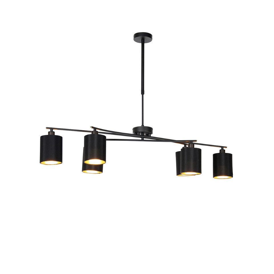 Qazqa Pendelleuchte Lofty, LED wechselbar, E14, Schwarz, Modern, Stahl, 6-flammig, Pendellampe