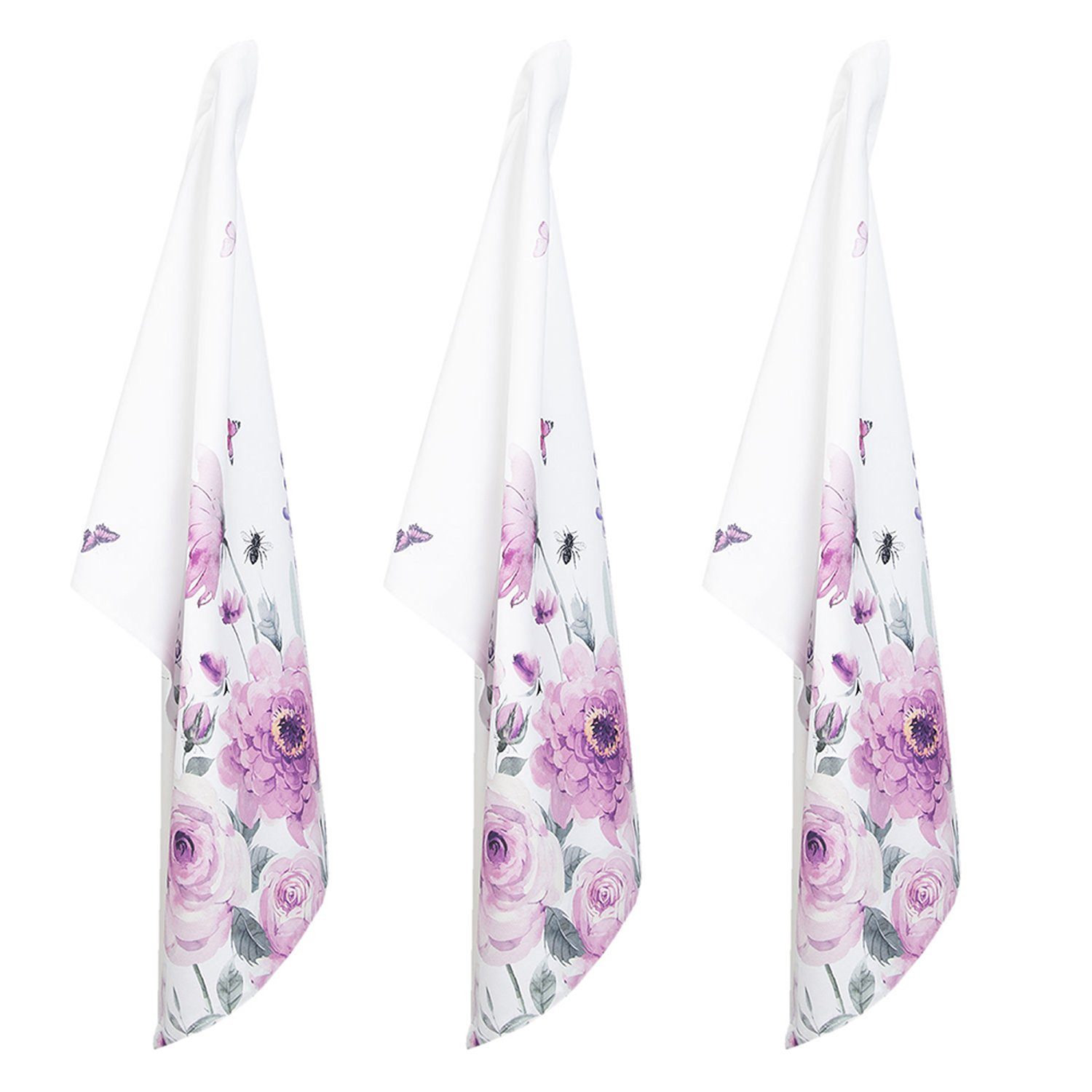 Clayre And Eef Geschirrtuch Roses And Butterflies Set 3 Tlg 3 Teilig