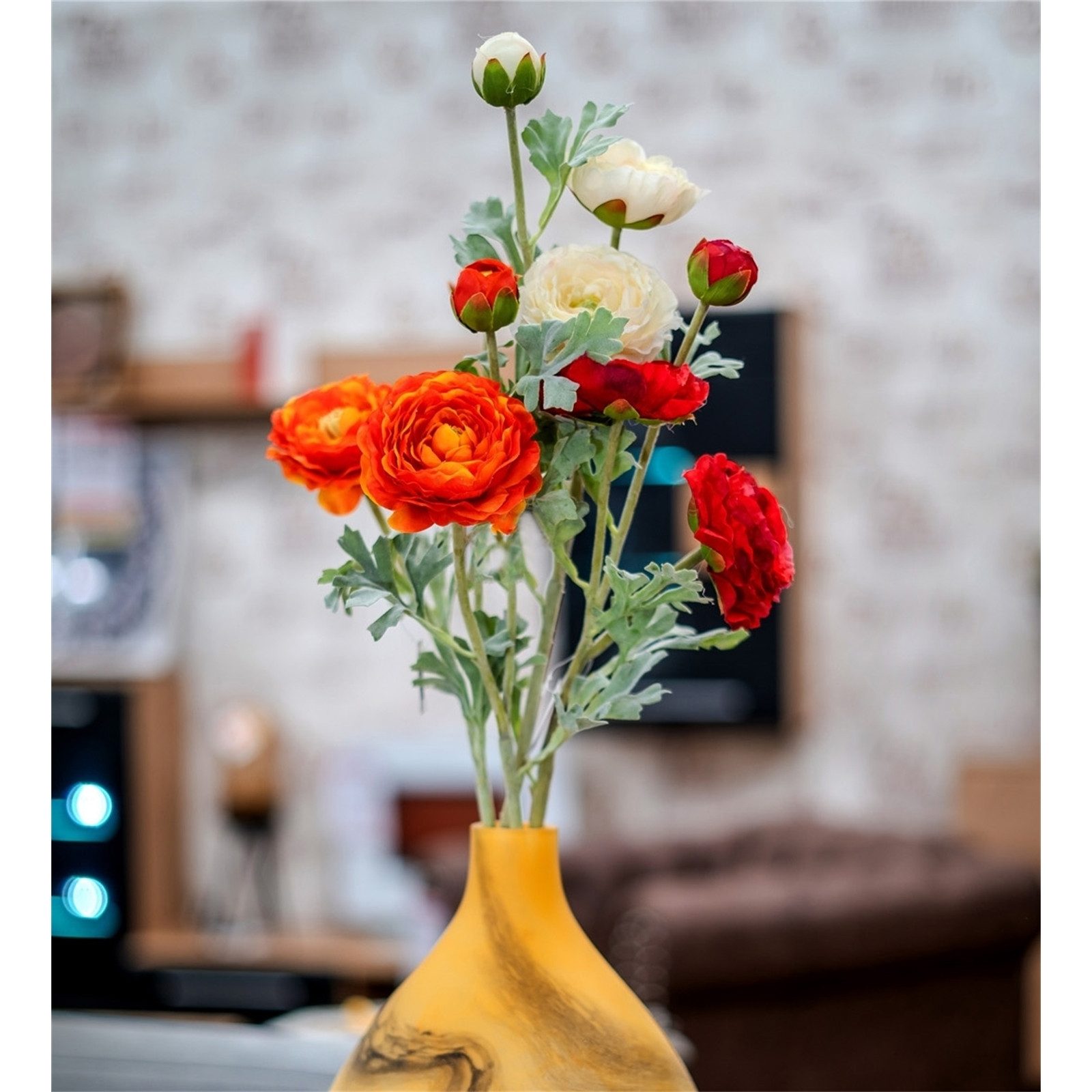 Kunstblume Ranunkelstrauß Rotweißorange Ranunkel Hti Living