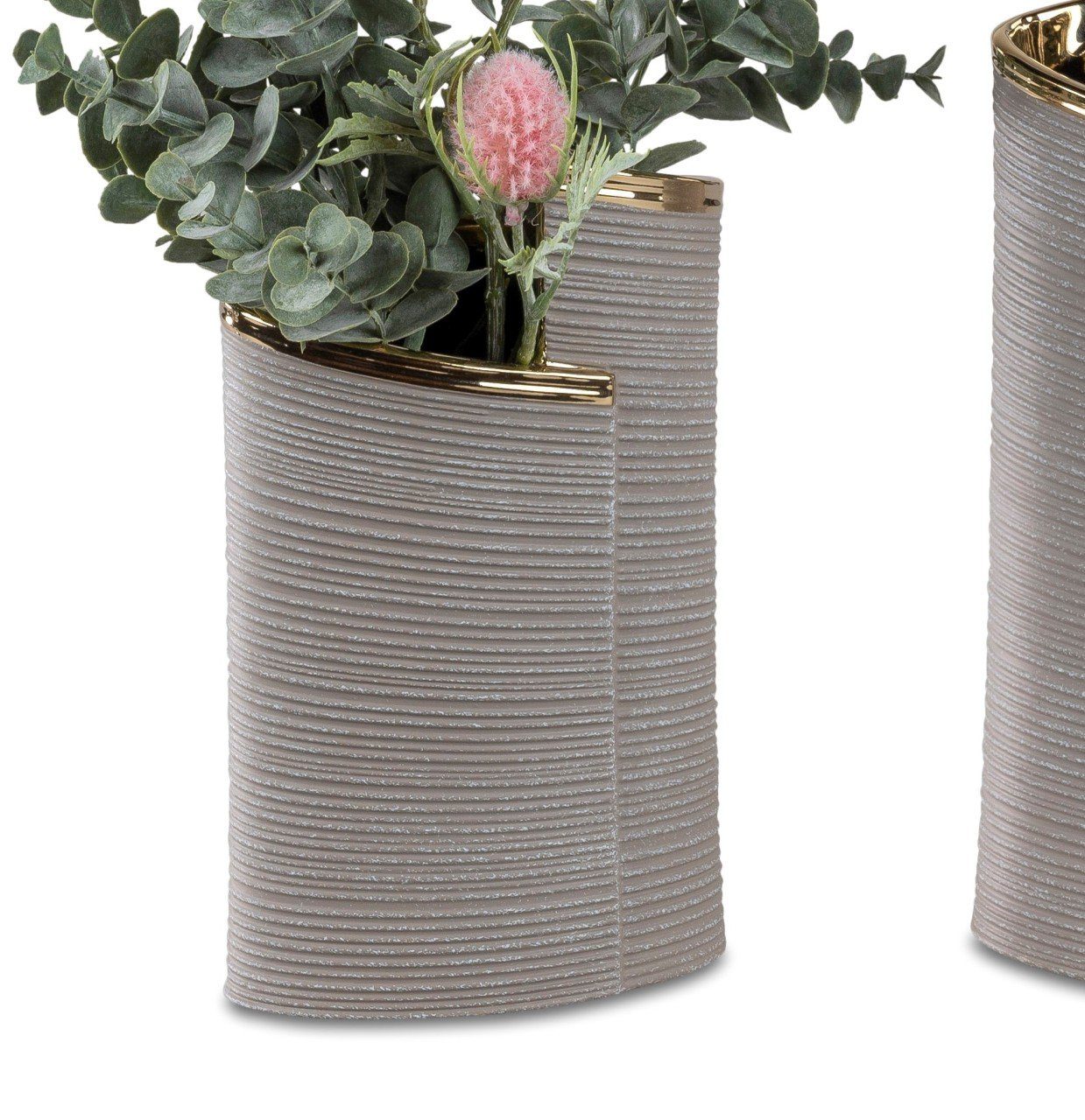 Formano Dekovase Vase Tischvase Sandfarben Mit Goldrand In 2 Größen