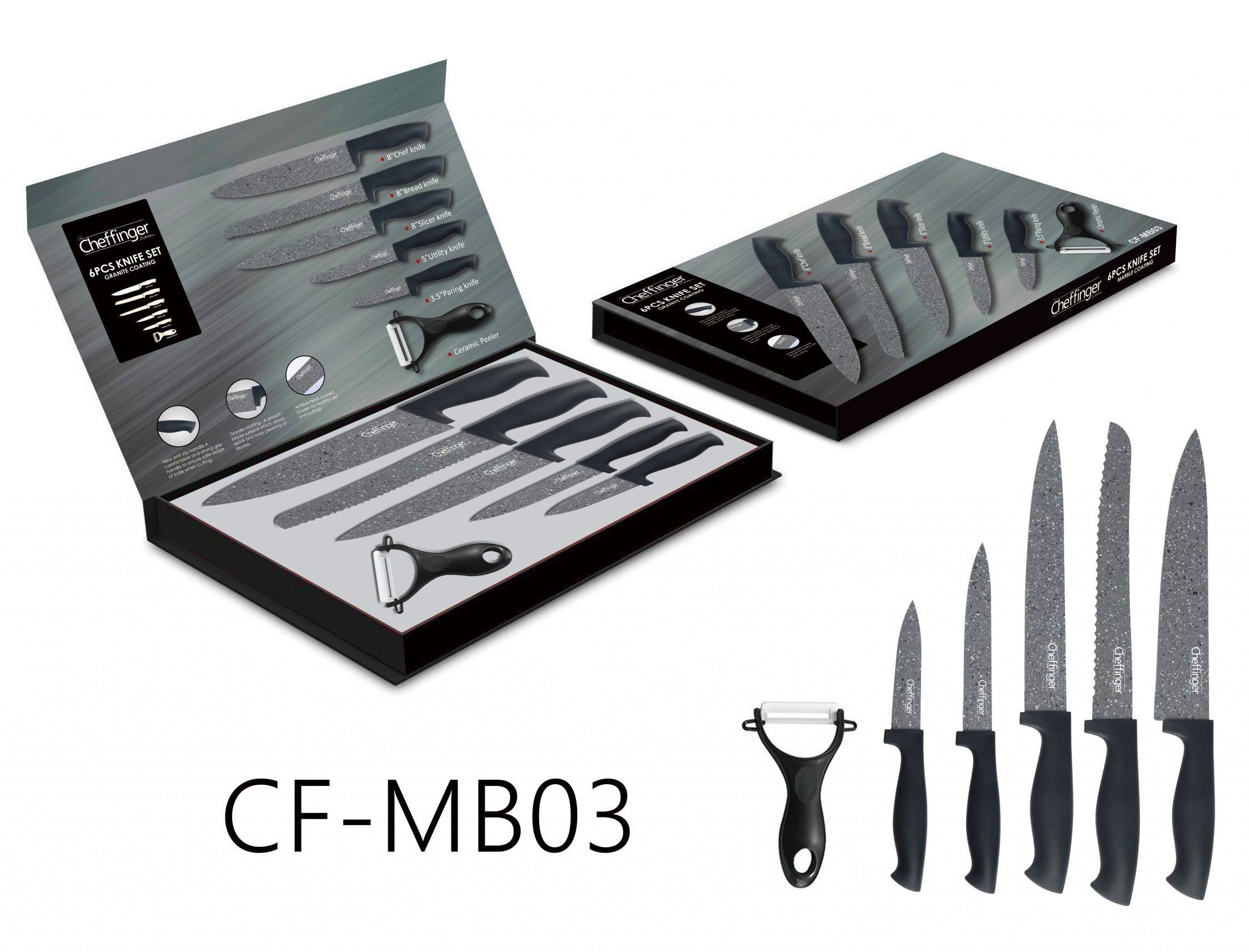 Cheffinger Messer Set Kochmesser Set Sparschäler Messerset 6 Tlg
