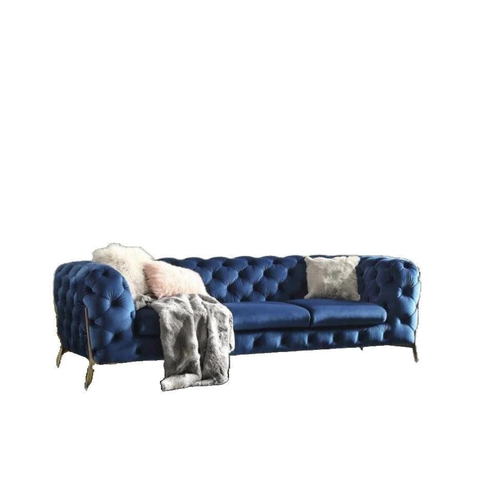 Jvmoebel Sofa Blauer Chesterfield Textil Sofa Polster Sitz Couch Big