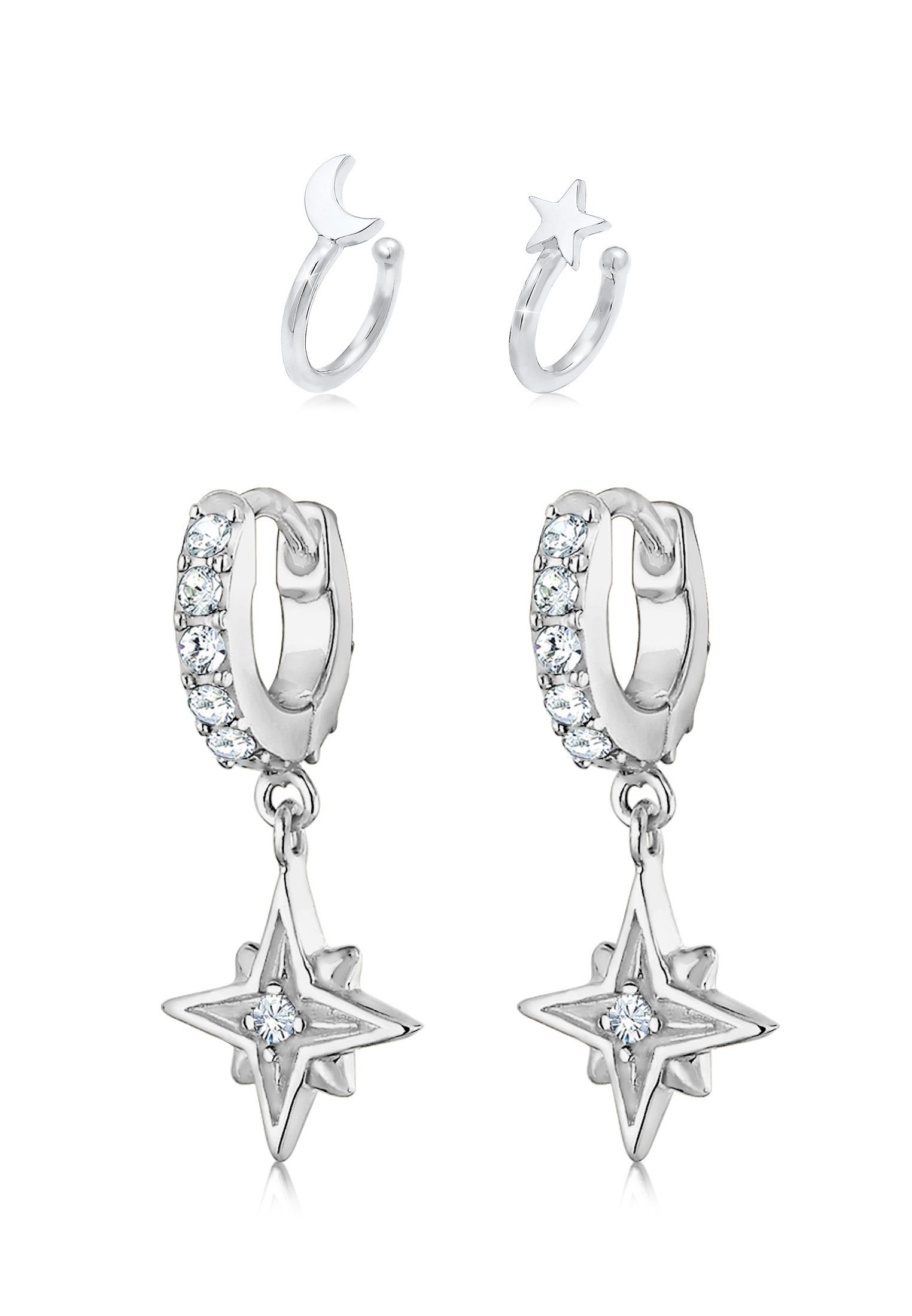 Elli Ohrring Set Set Creolen Earcuff Sterne Swarovski® 925 Silber