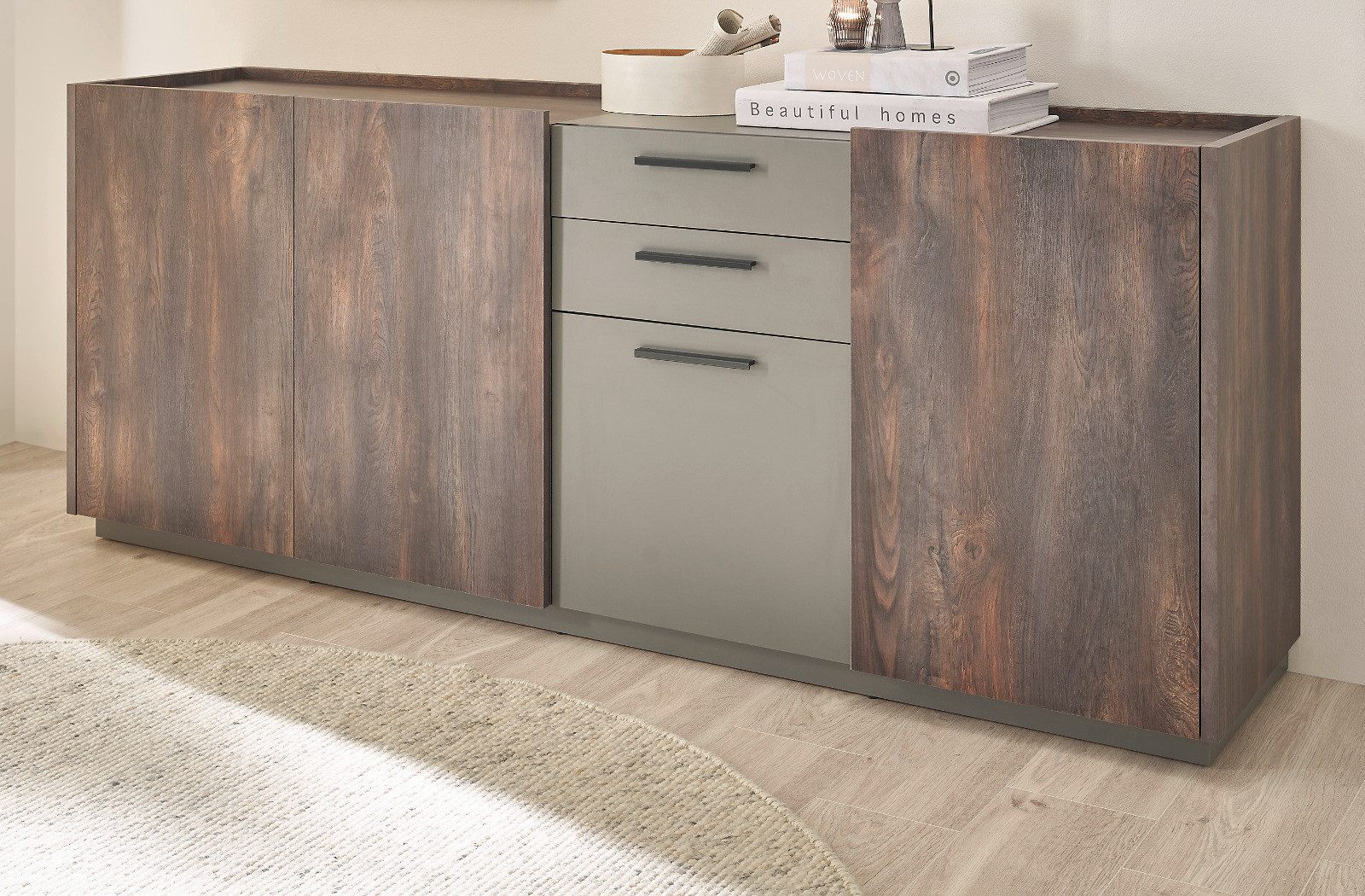 Furndesign Sideboard Piano Anrichte In Thermo Eiche Mit Grau Breite