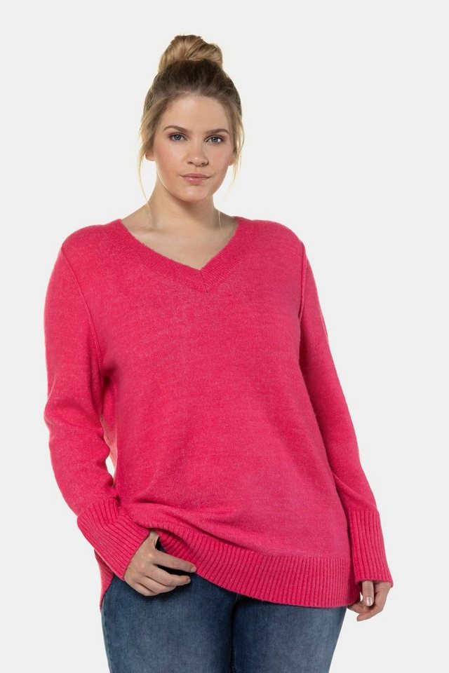 Ulla Popken Strickpullover Pullover Sichtbare Nähte V Ausschnitt