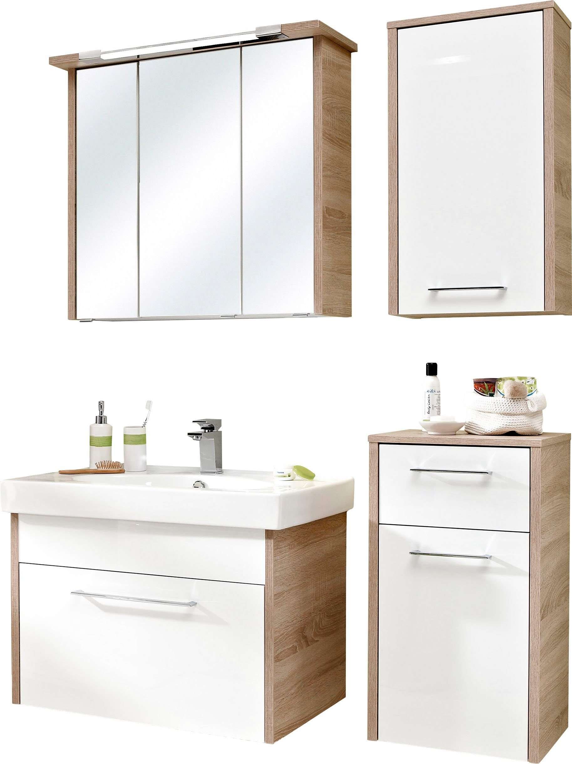 Saphir Badmöbel Set Quickset 382 4 Teilig Keramik Waschtisch Mit Led