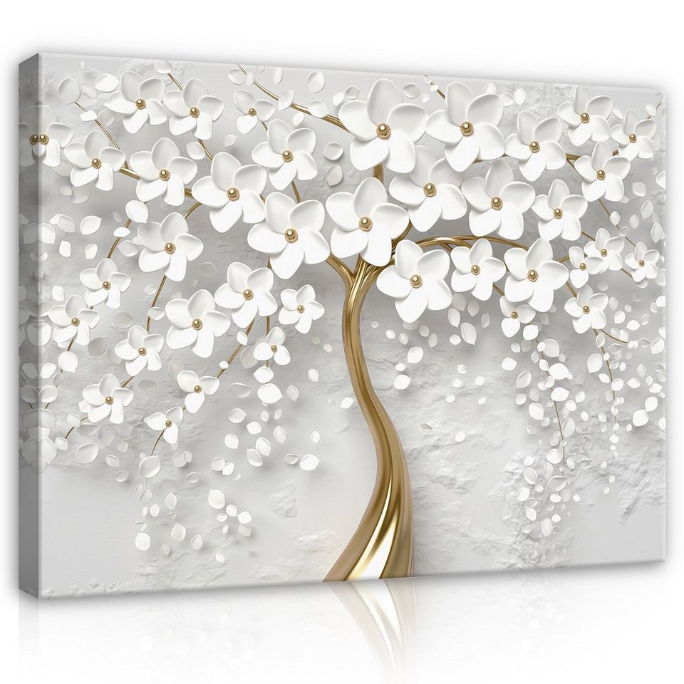 Wallarena Leinwandbild Abstrakt Blumen Gold Grau Baum Modern Deko Xxl