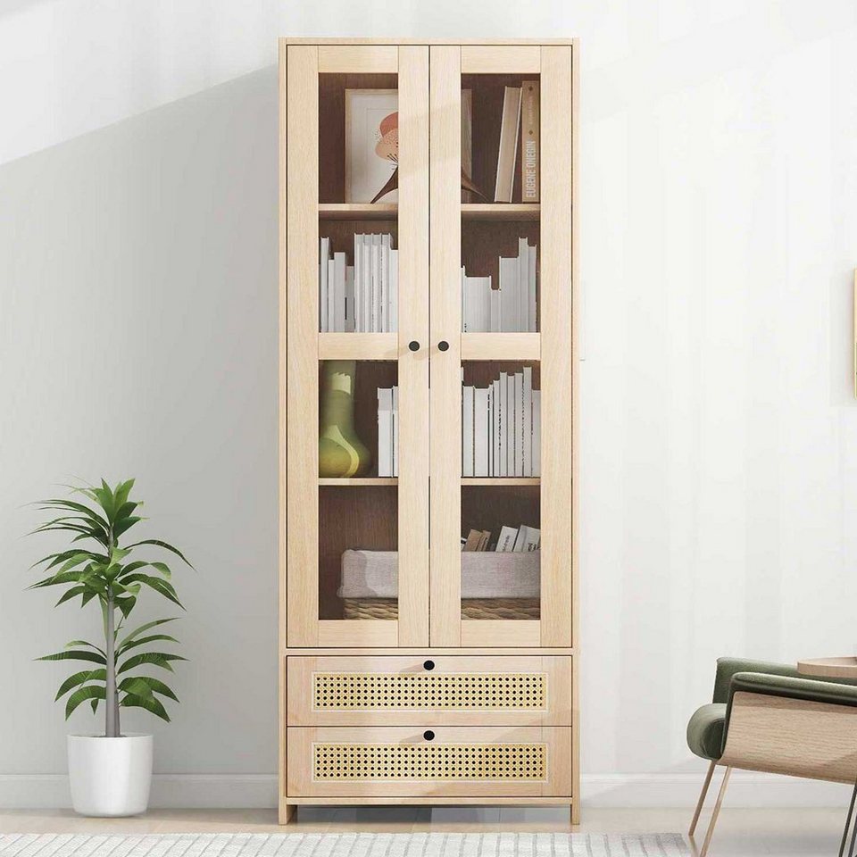 Merax Vitrine Mit Türen Und Schubladen Anrichte Rattan Highboard