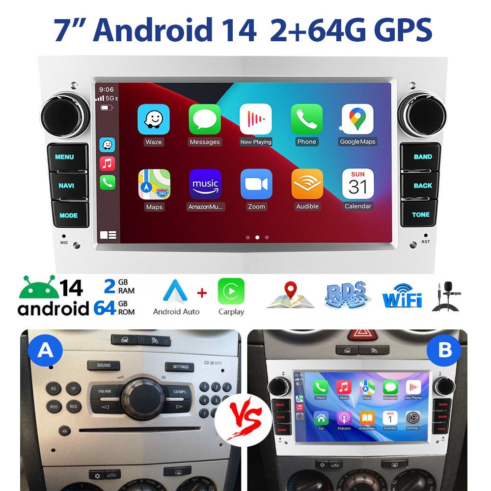 ESSGOO Android14 Für Opel Corsa C D Astra G H Meriva Zafira A B Vectra 64G Autoradio (2+64GB ...