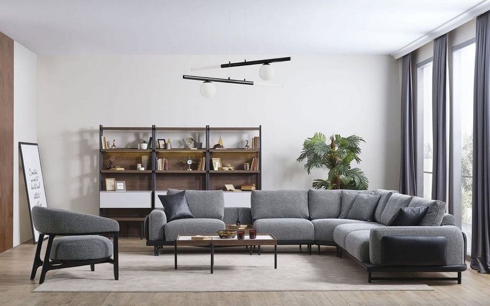 Jvmoebel Wohnzimmer Set Graues Wohnzimmer Set L Form Sofa Designer