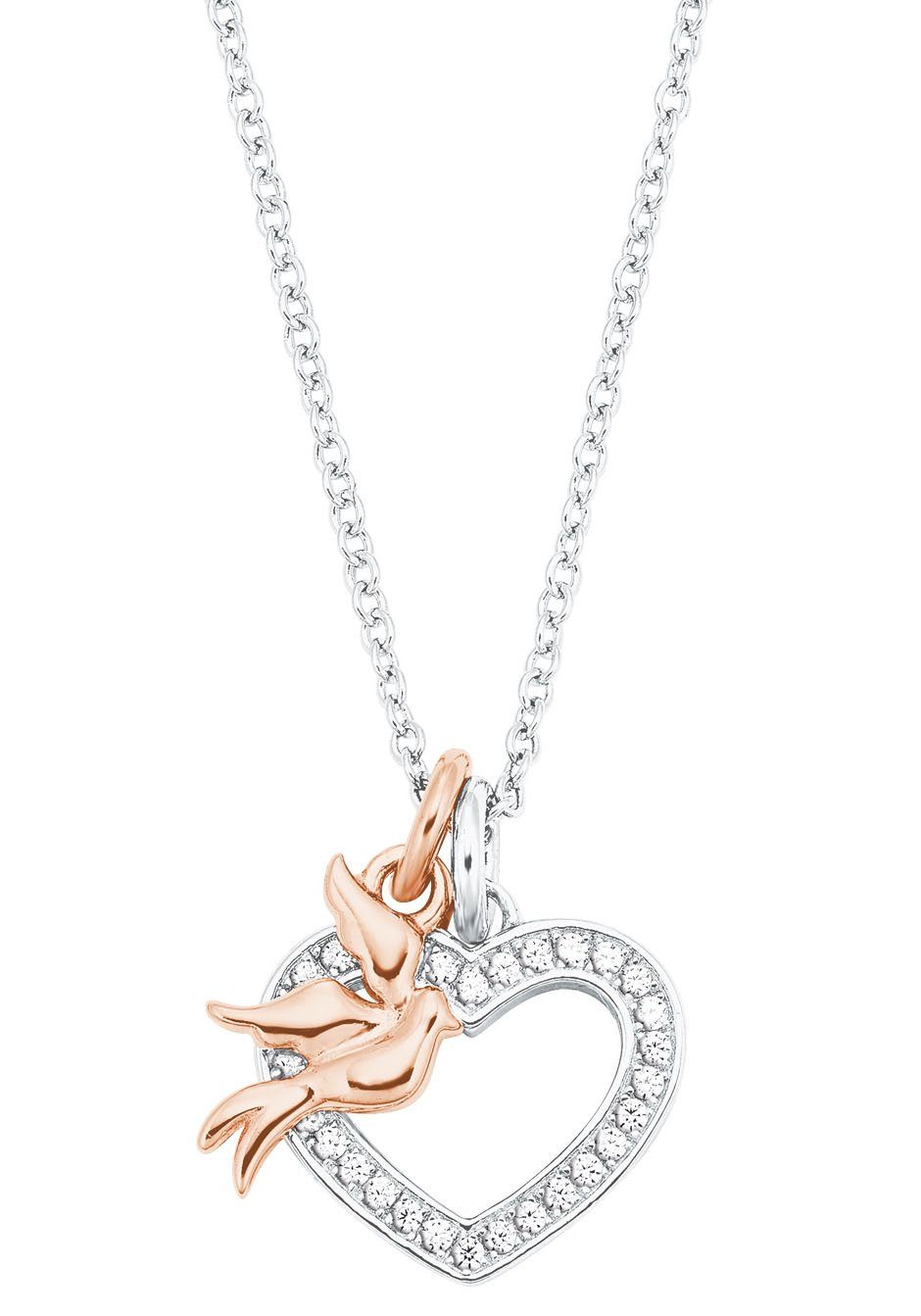 Amor Kette mit Anhänger Herz/Vogel, 2026022, mit Zirkonia (synth)