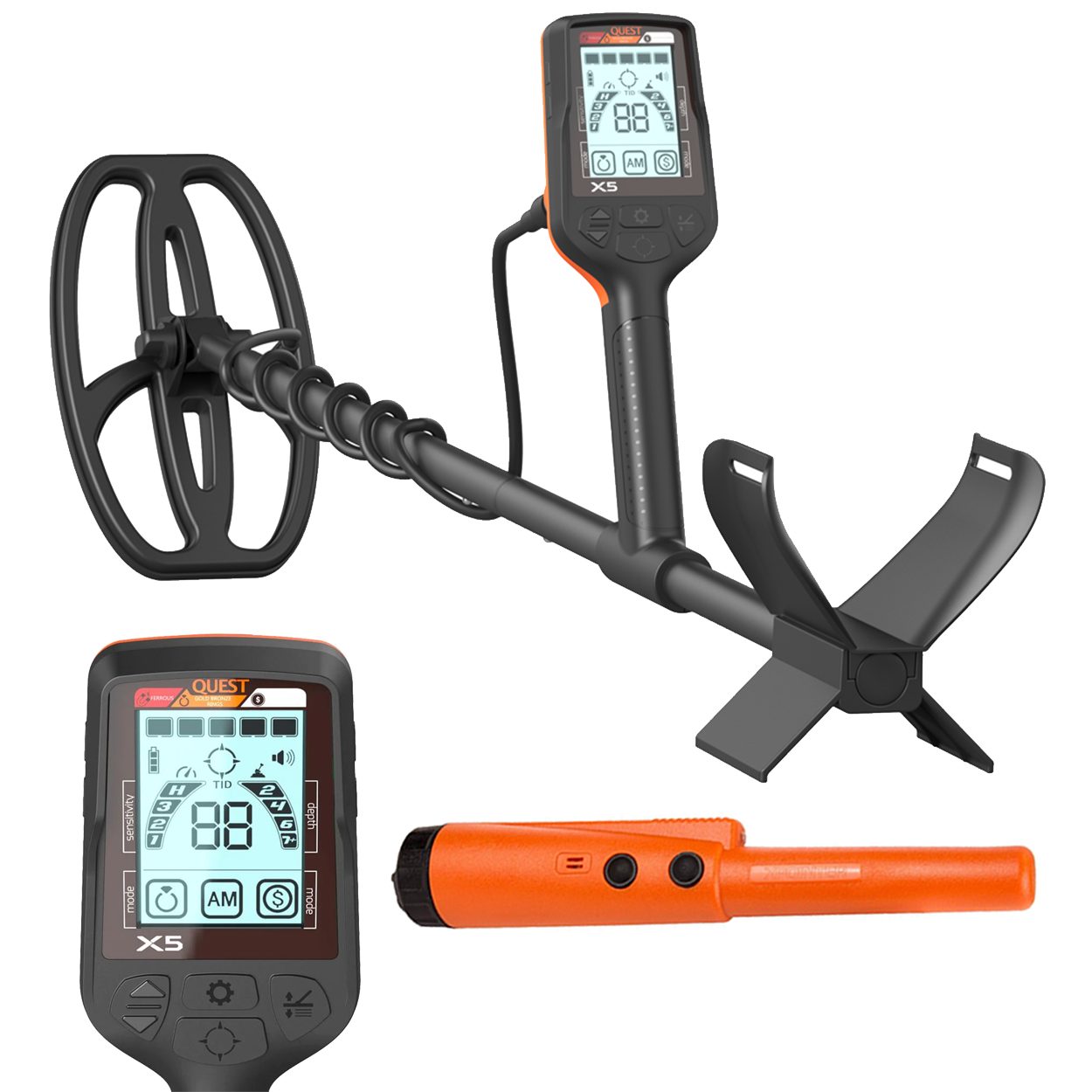 Quest Metalldetektor X5 + Quest Xpointer, 13 kHz Arbeitsfrequenz