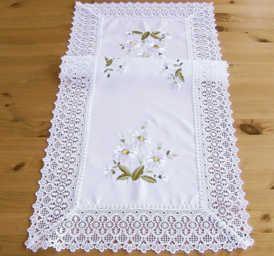 Matches21 Home And Hobby Tischdecke Tischläufer Stick Voile Stoff Mit
