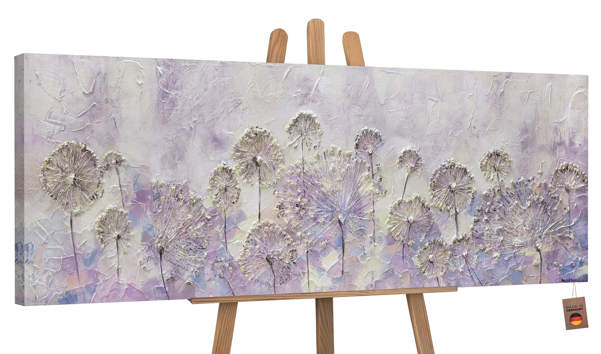 YS-Art Gemälde Frühlingsanfang, Blumen, Blumen Leinwand Bild Handgemalt Lila Löwenzahn