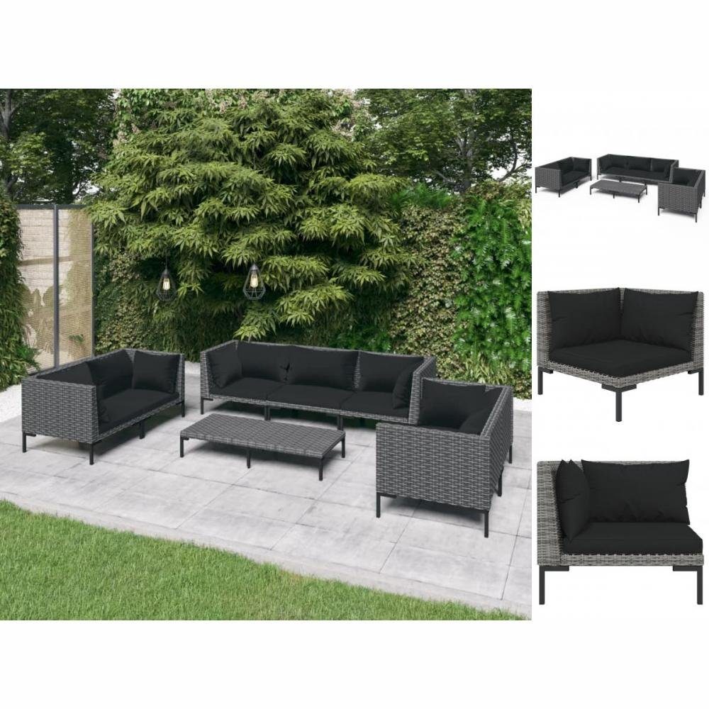 vidaXL Garten-Essgruppe 8-tlg Garten Lounge Set mit Auflagen Poly Rattan Dunkelgrau Loungemöbe