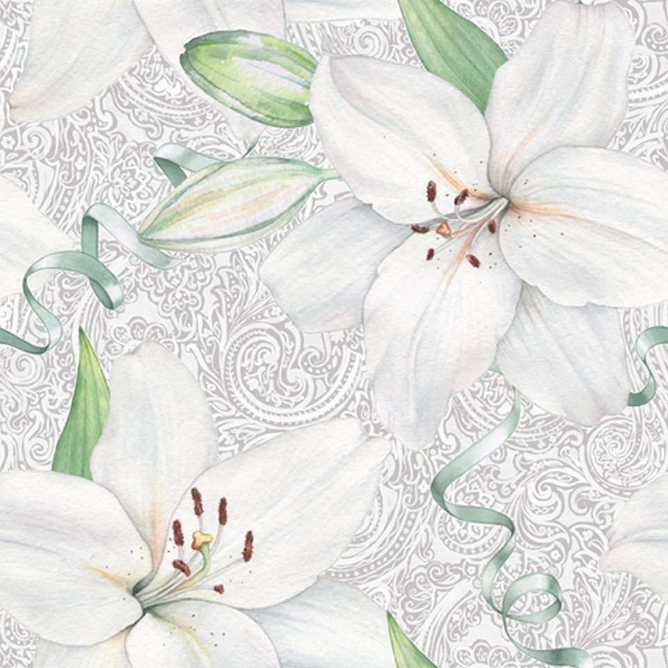 Ti Flair Papierserviette 20 Servietten White Lily With Ribbon 33x33cm