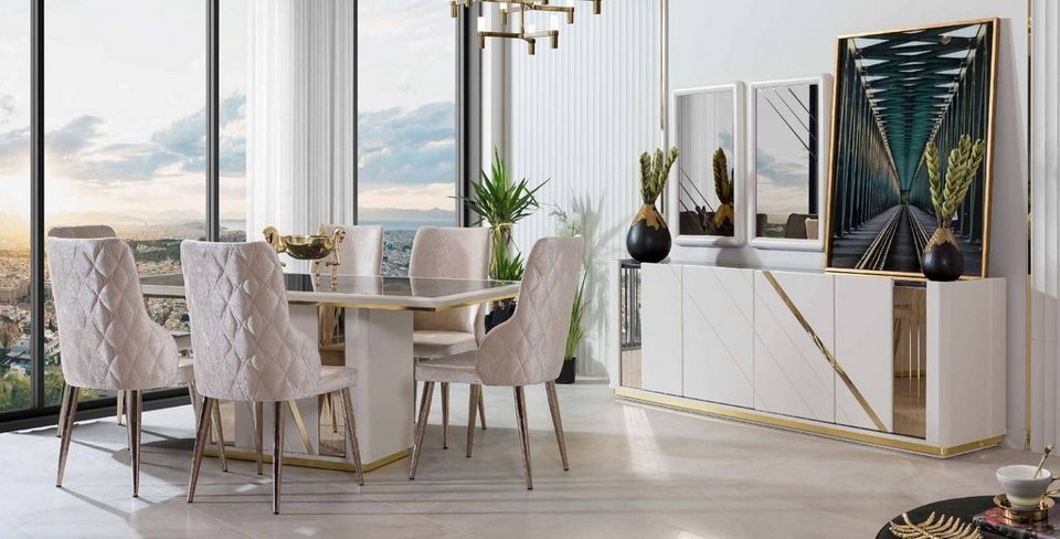 Jvmoebel Esszimmer Set Designer Edelstahl Esszimmer Set Esstisch 6x
