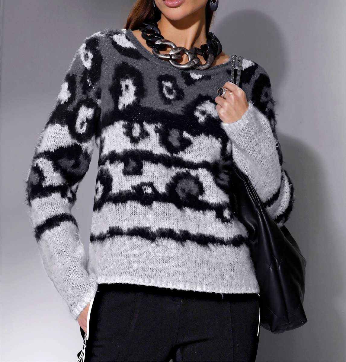 Creation L Longpullover CrÉation L Damen Jacquardmuster Pullover Weiß