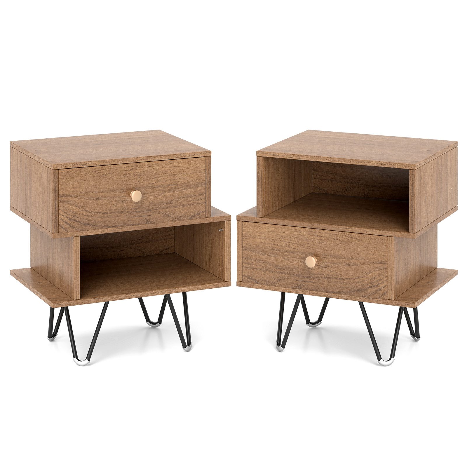 COSTWAY Nachttisch (2-St), 2er Set, mit Schublade & offenem Fach