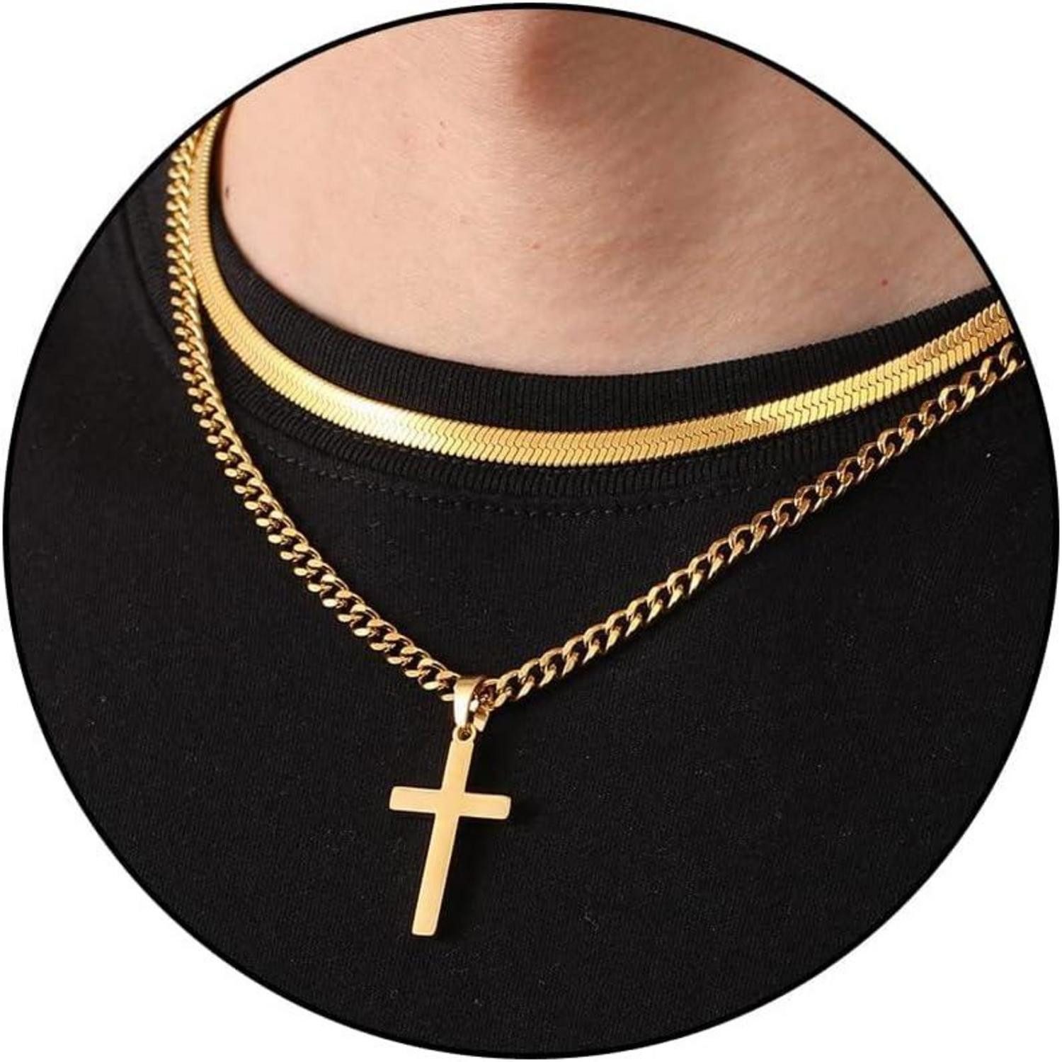 LuxusKollektion Kette und Anhänger Set Kreuz Kette Herren Silber Gold Schwarz Edelstahl ...