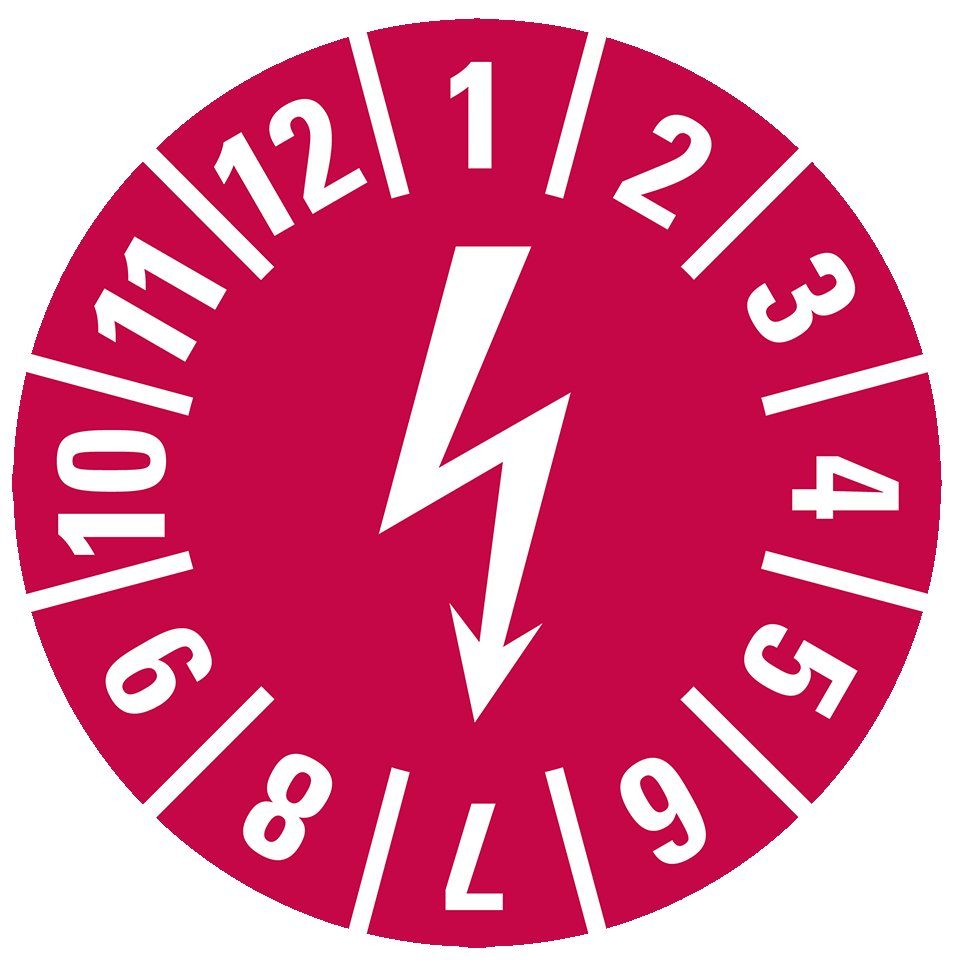 König Werbeanlagen Hinweisschild Prüfplakette mit Blitzpfeil, rot, Folie, selbstklebend, Ø15mm ...