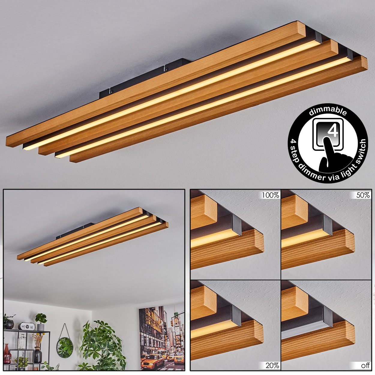 Hofstein Deckenleuchte Dimmbare Deckenlampe Aus Metallholzkunststoff