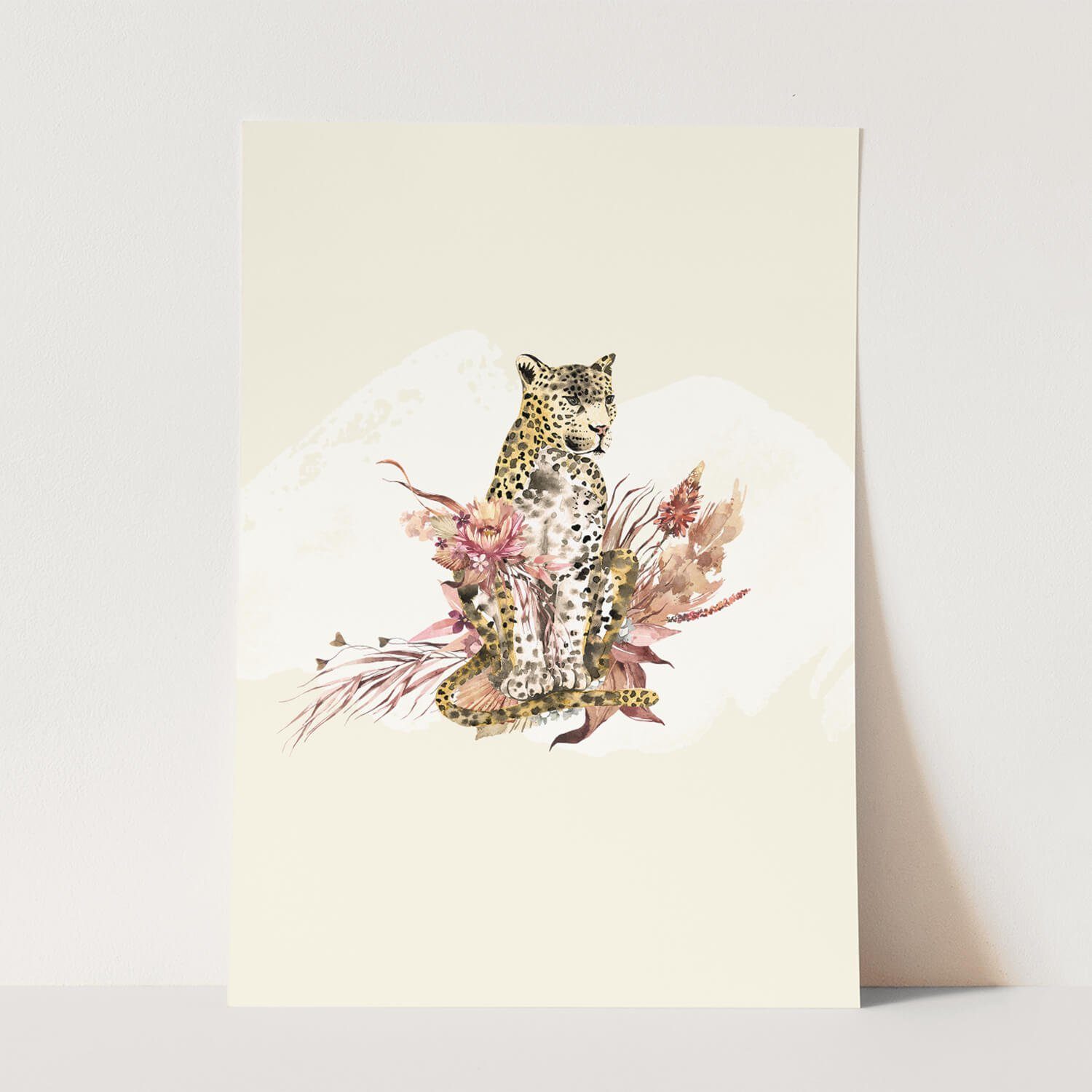Sinus Art Wandbild Wandbild Tier Motiv Jaguar Raubkatze Blumen