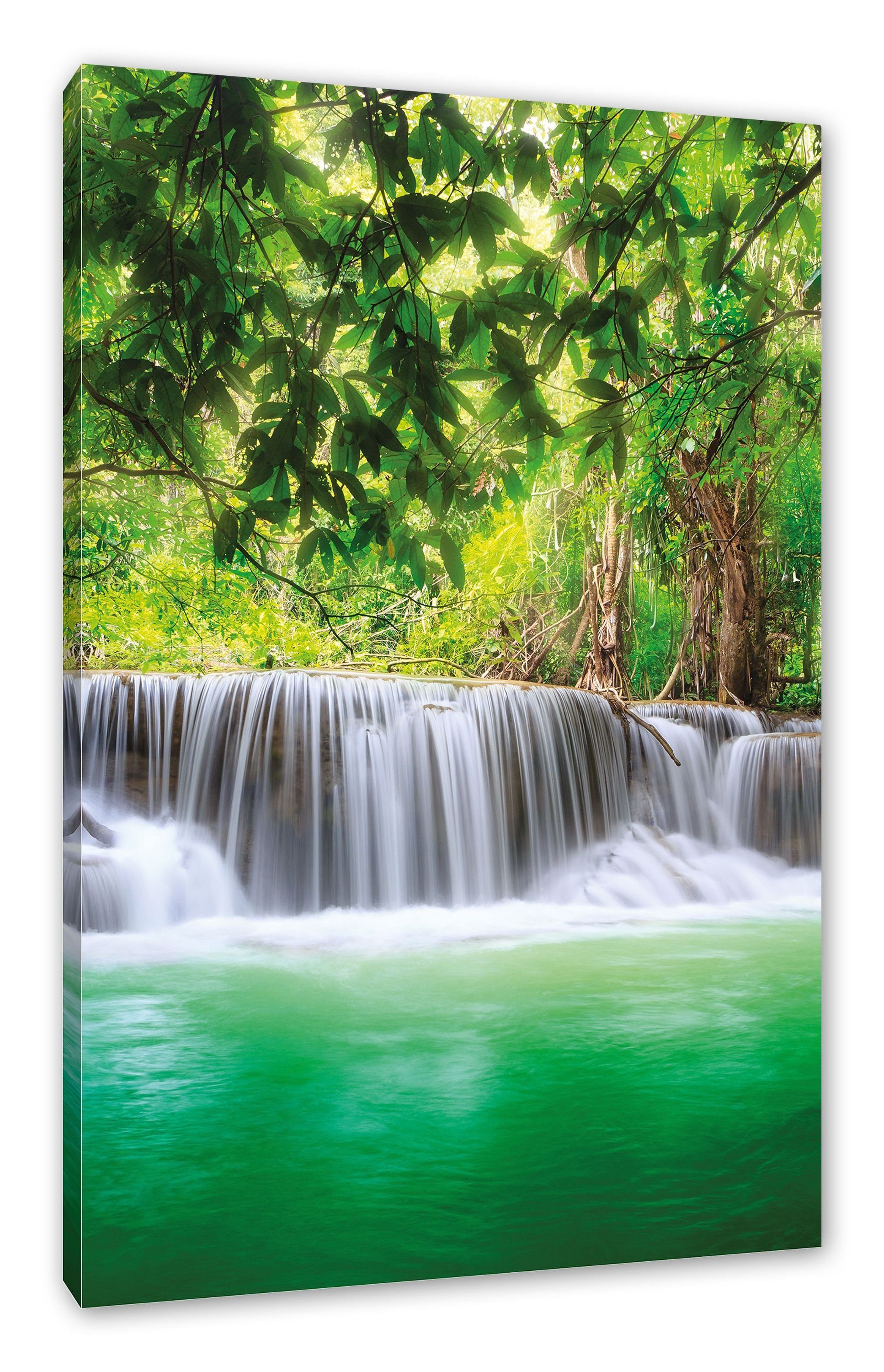 Pixxprint Leinwandbild Kleiner Wasserfall im Dschungel, Kleiner Wasserfall im Dschungel (1 St ...