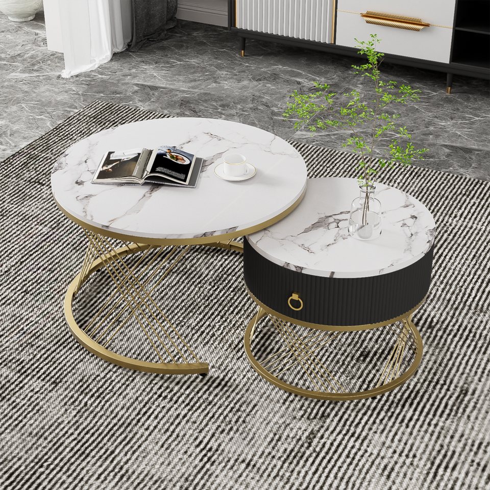 Hauss Sploe Couchtisch 2er Set Beistelltisch Mit Schubladen Golddekor