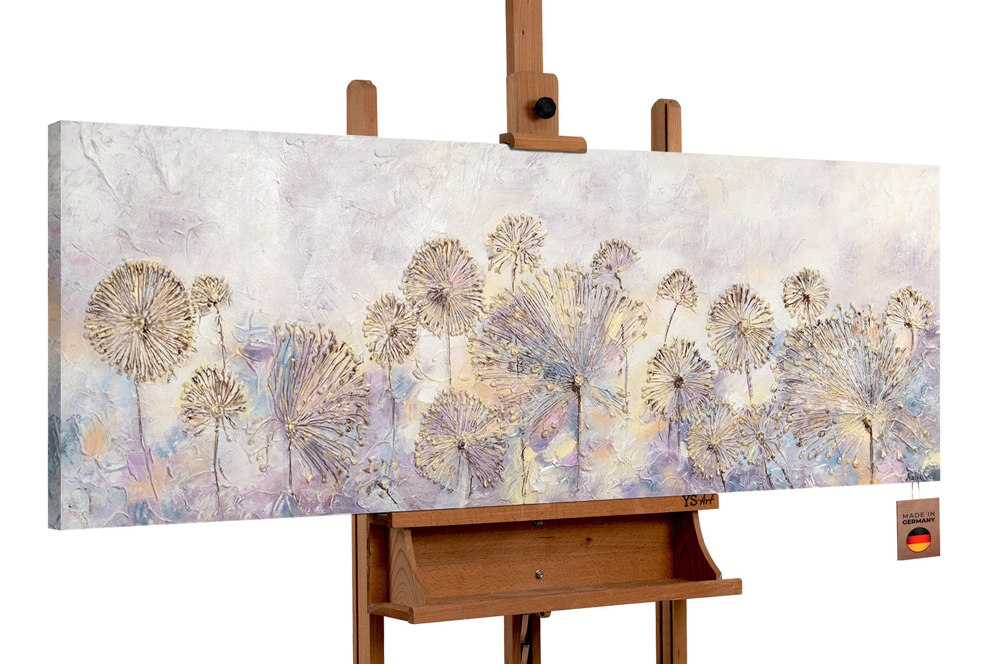 YS-Art Gemälde Frühlingsanfang, Blumen, Blumen Leinwand Bild Handgemalt Lila Löwenzahn