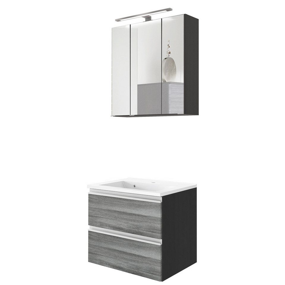 Lomadox Badmöbel Set Apia 03 Spar Set 60cm In Eiche Rauchsilber Mit