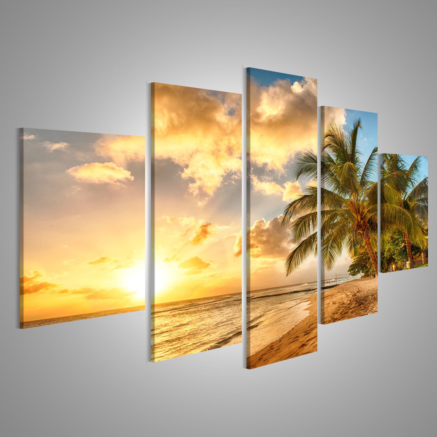 islandburner Leinwandbild »Bild auf Leinwand Schöner Sonnenuntergang Meer Mit Blick Auf Palmen Am«