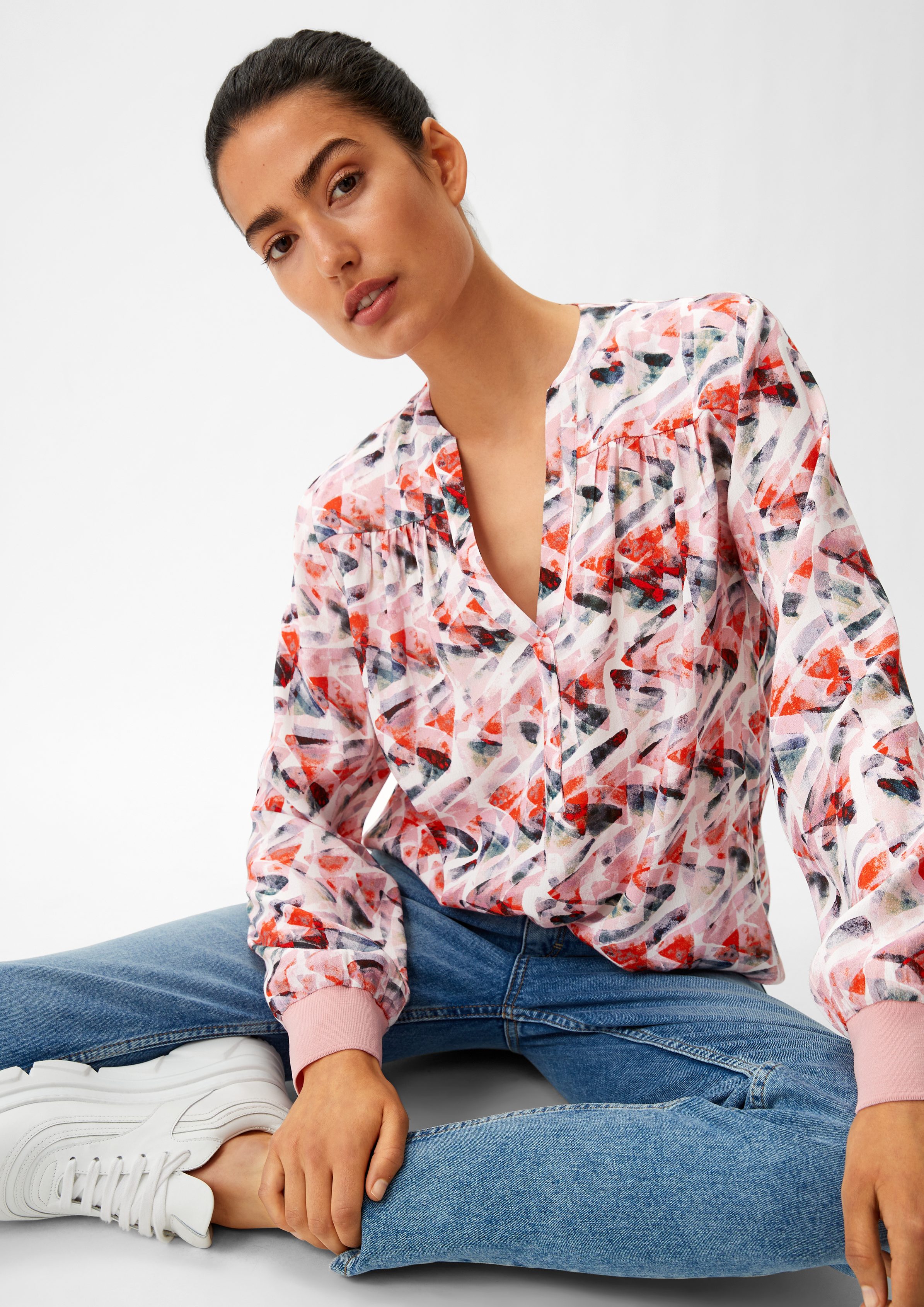 Comma Casual Identity Langarmbluse Crêpe Bluse Aus Viskose Raffung