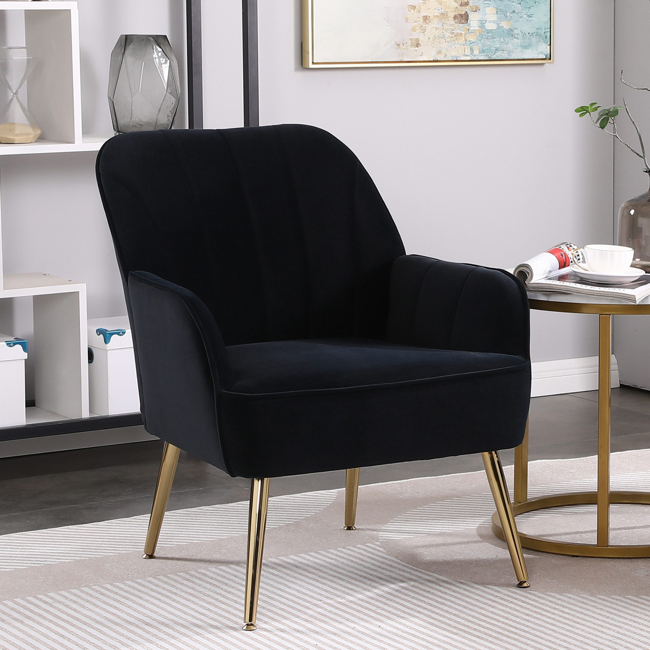 SeedWave Sessel Samt Lesesessel mit goldenen Metallbeine, Gemütlicher Lounge Stuhl, Modern ...