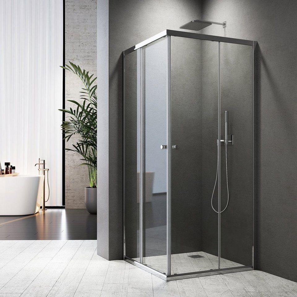 Boromal Eckdusche 80x80 90x90 Duschkabine H185cm Eckeinstieg Mit