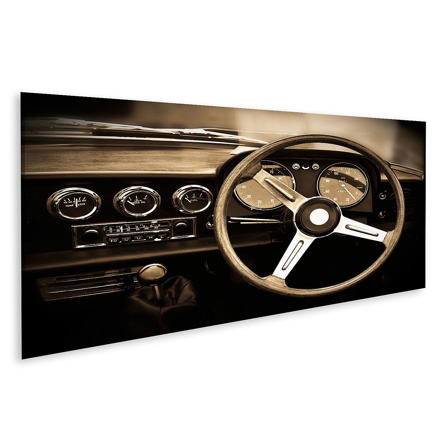 islandburner Leinwandbild Bild auf Leinwand Oldtimer Armaturenbrett Sepia Tönung Wandbild Poster