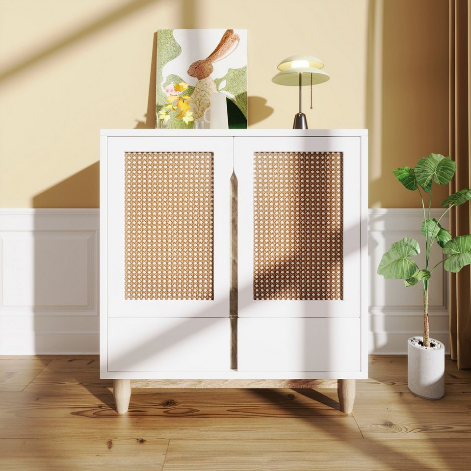 Ideasy Sideboard Wohnzimmerschränke Mit Türen Aus Rattanimitat Beine