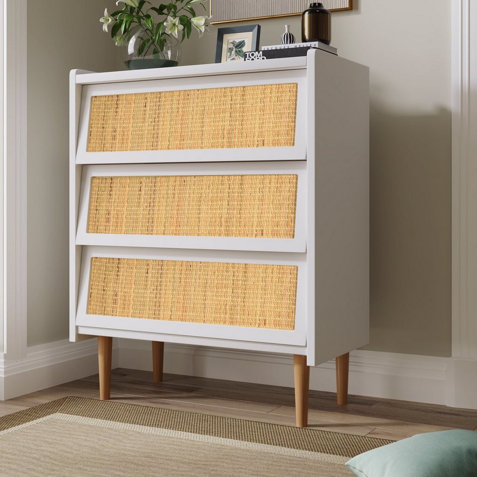 Merax Sideboard Aus Holz Und Rattan Im Landhausstil Kommode Mit 3