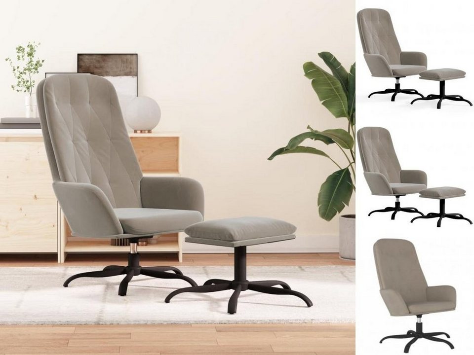 Vidaxl Sessel Relaxsessel Mit Hocker Hellgrau Samt Relaxstuhl Lesesessel